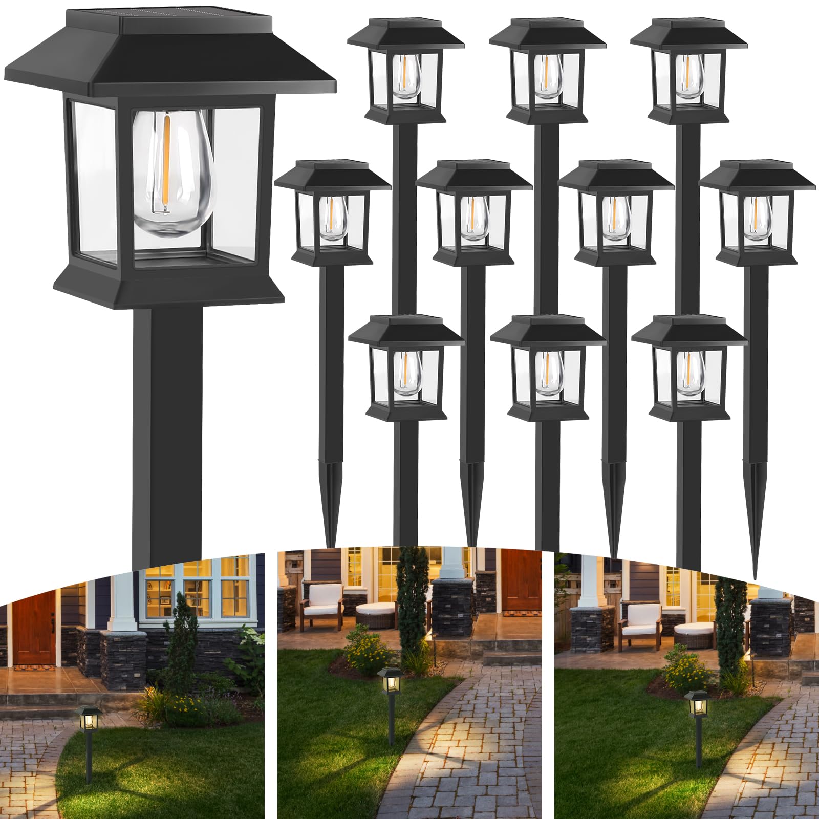 Solar Pathway Lights,10 Pack Waterproof Solar Garden Lights, Auto On/Off Solar Outdoor Lights for Your Garden, Landscape, Path, Yard, Patio, Driveway,Walkway Decor