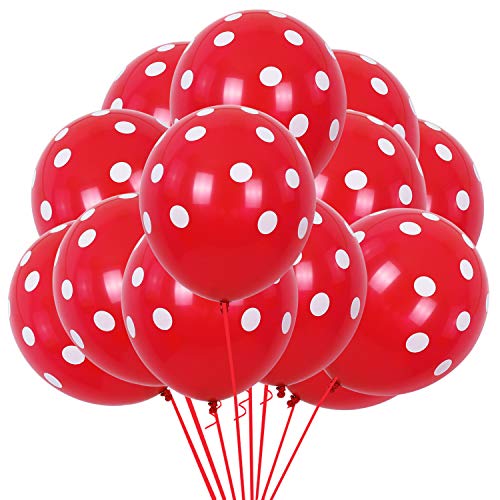 100pcs Red and White Polka Dots Balloons 12inch Large Polka Dot Latex Party Strawbetty Mouse Balloons for Wedding Birthday Party Festival Decoration Halloween Christmas New Year Supplies