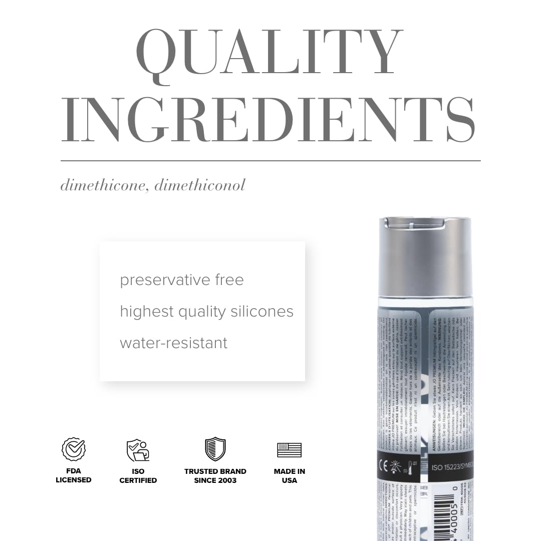 JO Premium Original Silicone Based Lubricant, Long Lasting Silky Smooth Lube for Men, Women and Couples, 4 Fl Oz
