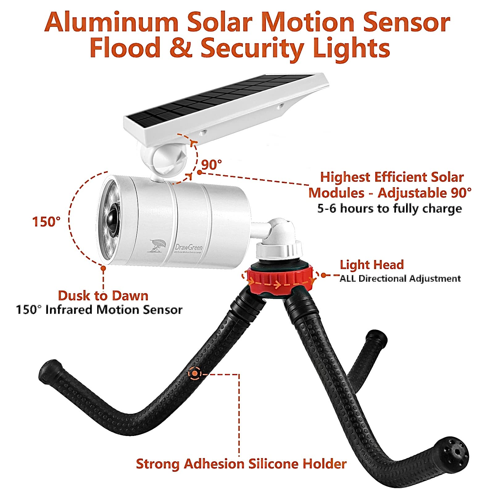 Camping Motion Sensor Light Outdoor Waterproof Aluminum, 9W 1400LM (130W Equi.) Solar Camping Lights, Solar Power Motion Sensor Flood Led Spotlight for Camp Porch Deck Path Patio Yand Post Step