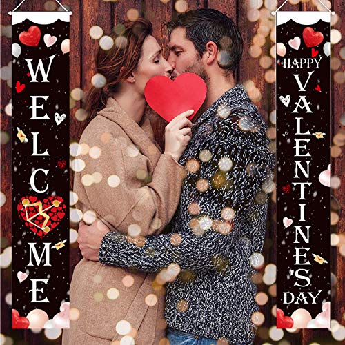 DmHirmg Valentine's Day Porch Banner,Hanging Porch Sign, Hanging Decorations for Home Outdoor Decor (Black)
