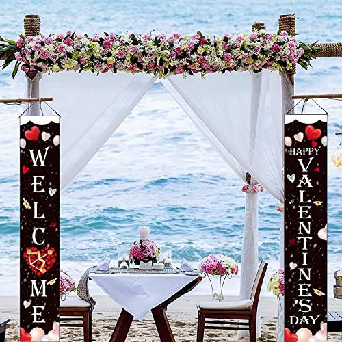 DmHirmg Valentine's Day Porch Banner,Hanging Porch Sign, Hanging Decorations for Home Outdoor Decor (Black)