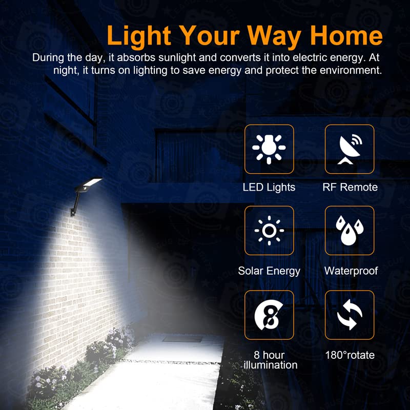VOLBOZ Outdoor Solar Wall Light, 48 LED 800 LM Outdoor Solar Power Street Wall Lamp PIR Motion Sensor Garden Security Waterproof Remote Control Solar Light for Garage Fence Patio Porch Yard
