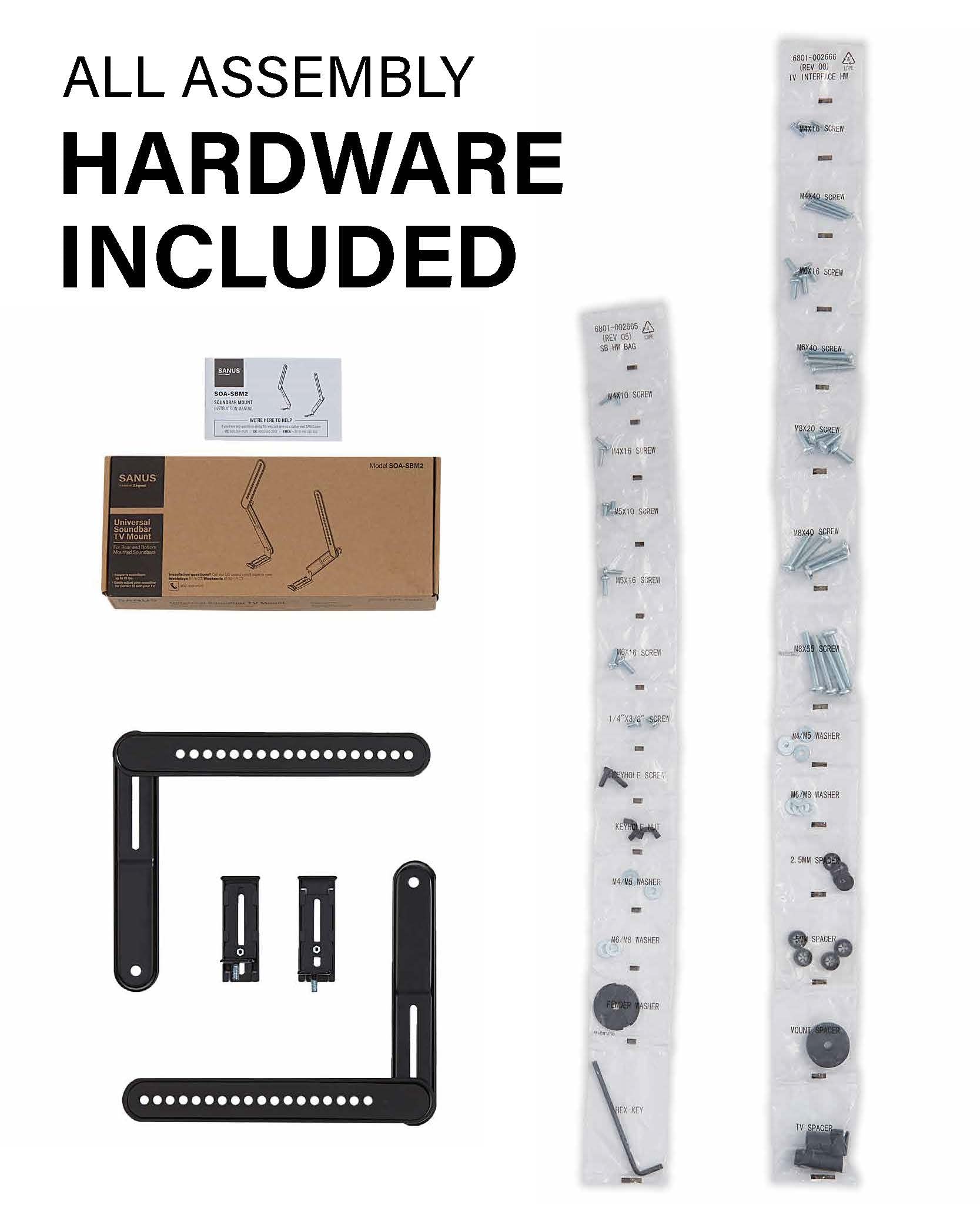 Sanus Universal Soundbar TV Mount Kit for Mounting Soundbars Under TV - Fits Most Sound Bars Up to 15 Lbs - Easy Install & Full Motion Capability - SOA-SBM2