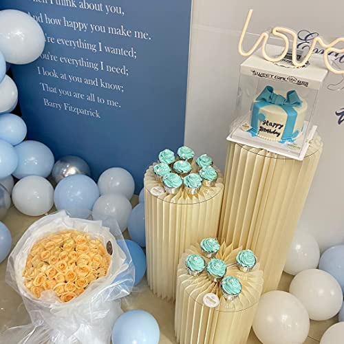 Foldable Paper Columns Display Pedestals Stands for Wedding Engagement Birthday Party Decoration (Cream White, L+XL+XXL (D12"))