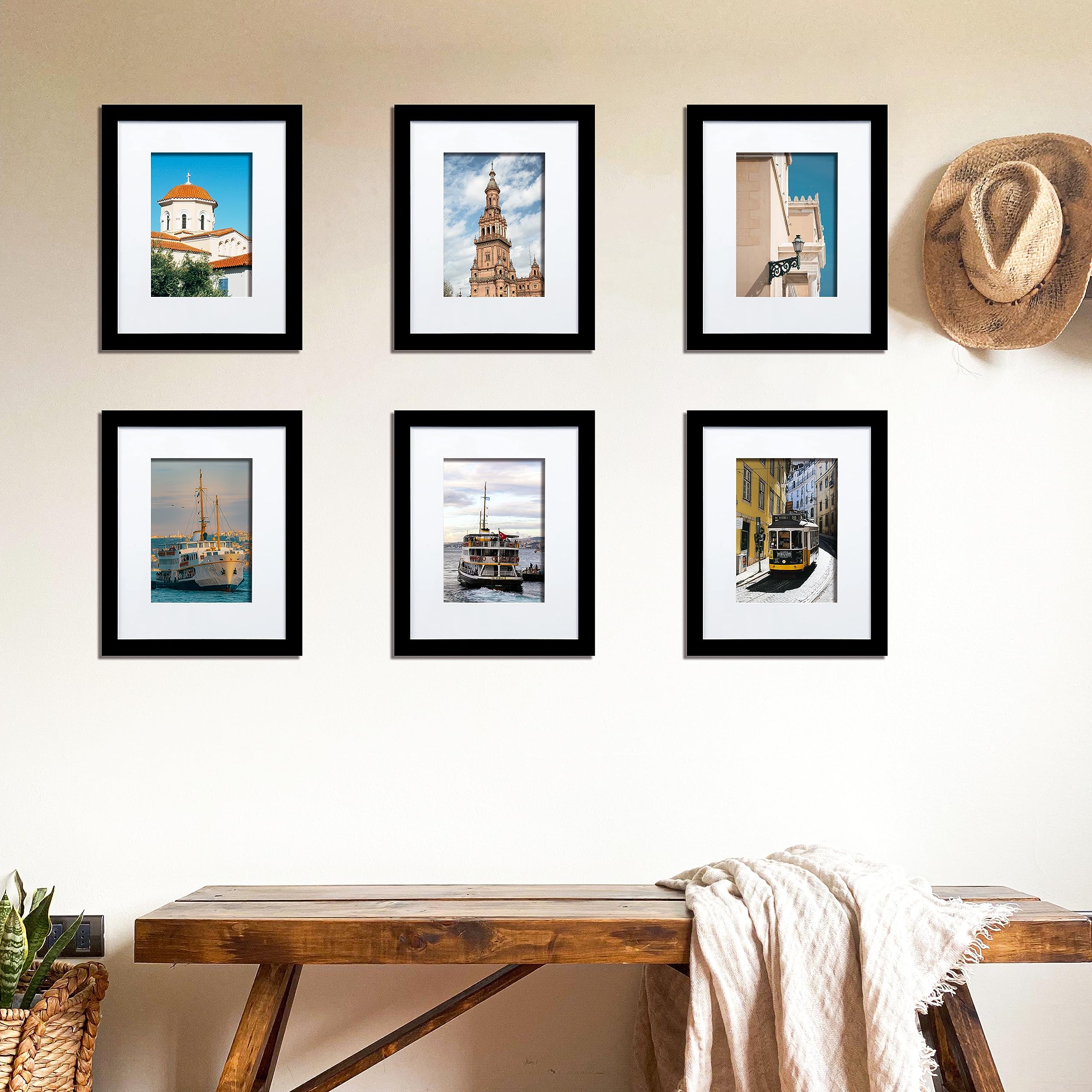 Wiscet 8.5x11 Picture Frame Set of 3, Display Pictures 6x8 with Mat or 8.5 x 11 Without Mat, Photo Frame for Wall Mounting or Tabletop Display, Black