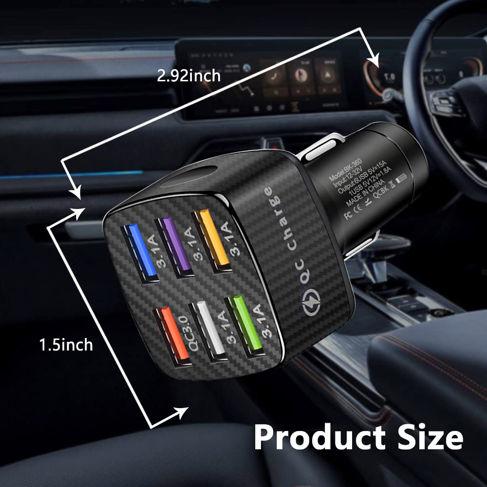 Fast Charging 6 Ports Car Phone Charger Adapter,QC3.0/3.1A Type Smart Shunt Cigarette Lighter USB Charger Compatible with iPhone 14 13 12,S22 S21 S20,iPad Pro& All Mobil Phone (Black)