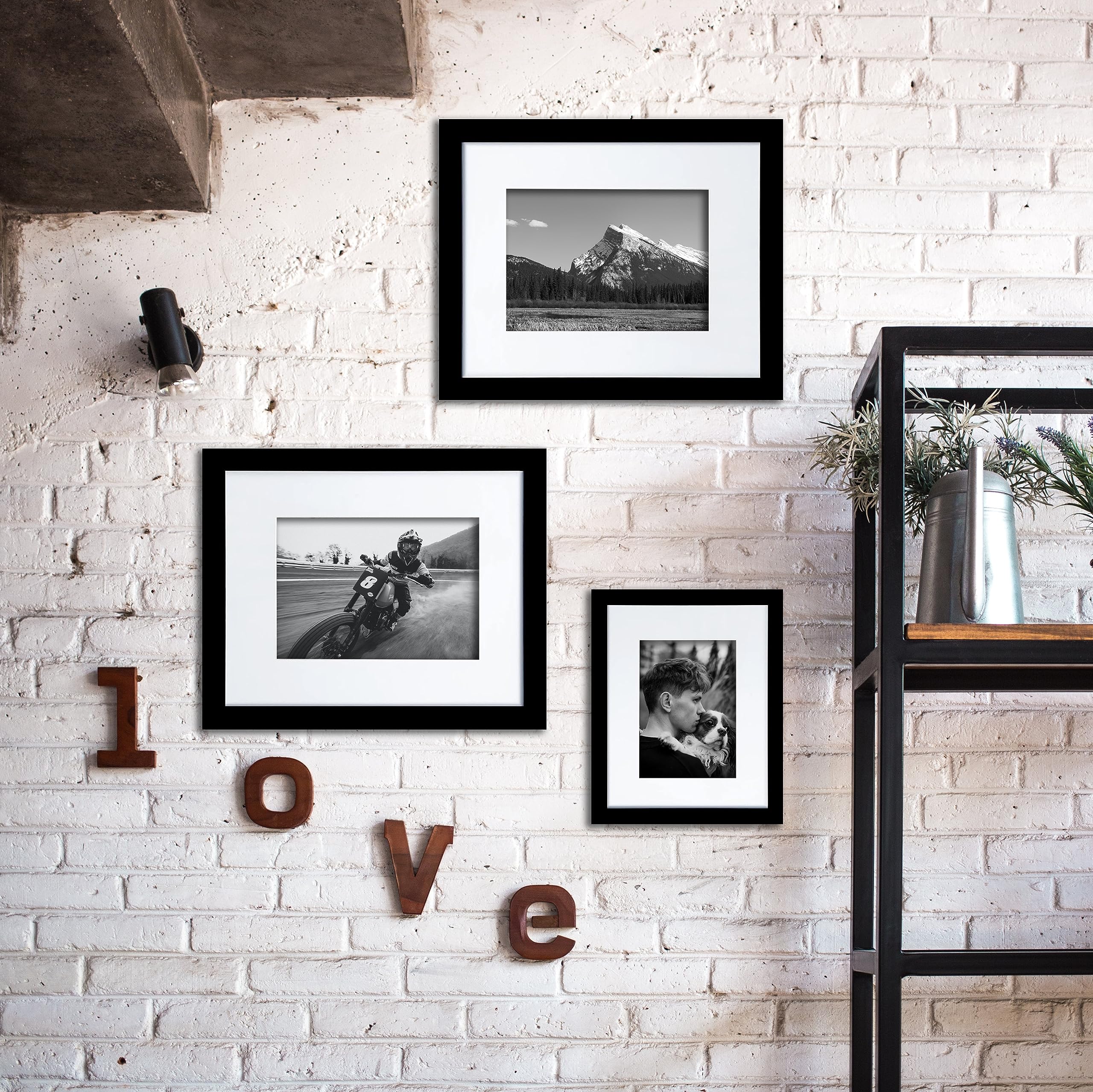 Wiscet 8.5x11 Picture Frame Set of 3, Display Pictures 6x8 with Mat or 8.5 x 11 Without Mat, Photo Frame for Wall Mounting or Tabletop Display, Black