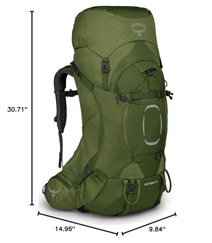 Osprey Aether 55L Men's Backpacking Backpack, Garlic Mustard Green, S/M
