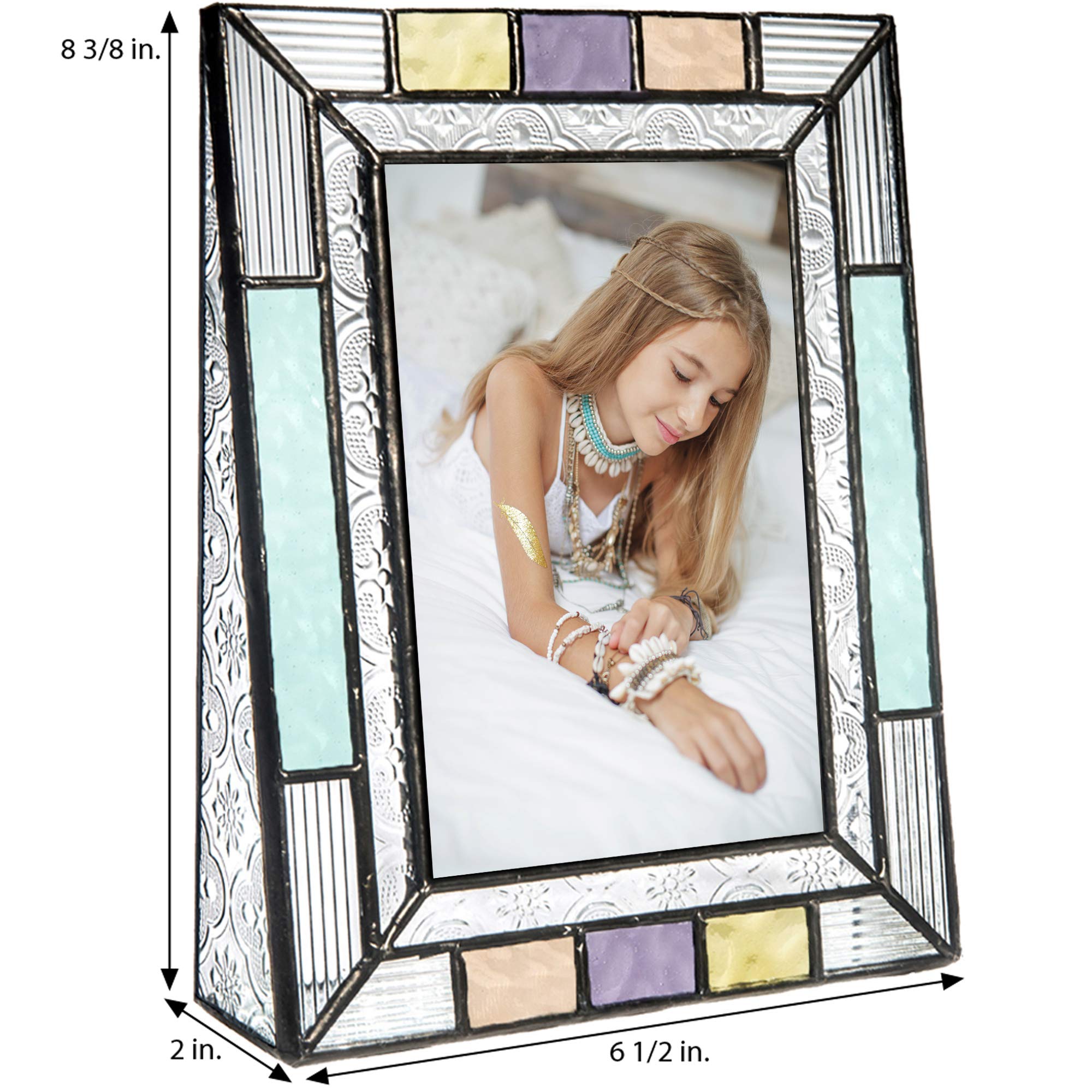 Colorful 4x6 Glass Picture Frame – Blue, Peach, Purple, Turquoise – J Devlin