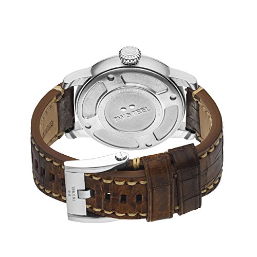 TW Steel Men's Maverick Stainless Steel Quartz Watch with Leather Calfskin Strap, Brown, 22 (Model: MS2)