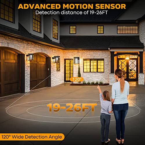 Outdoor Wall Light Fixtures, Solar Motion Porch Lights IP65 Waterproof 3 Lighting Modes for Patio Front Door Entryway, 2 Pack