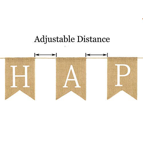 Rustic Happy Birthday Banner, Reusable Burlap Garland Birthday Party Decorations for Adults White