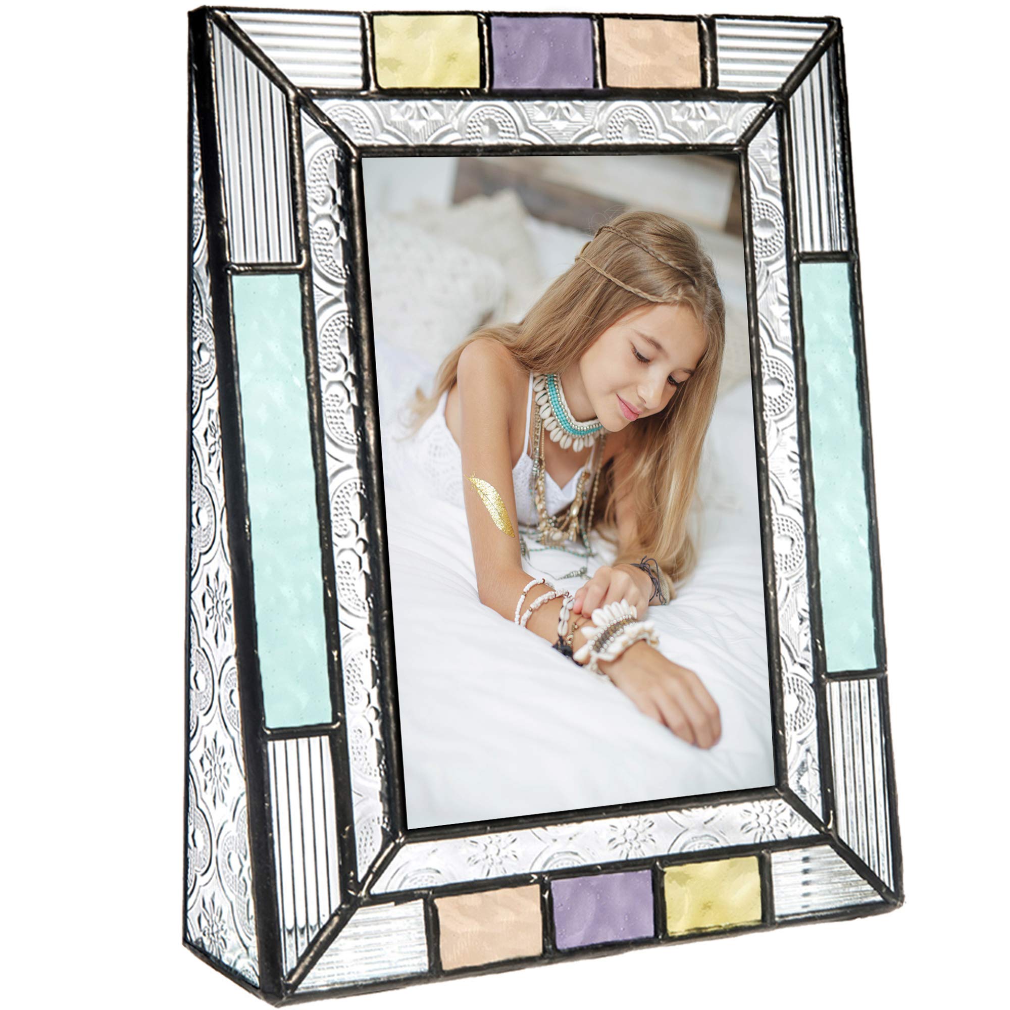 Colorful 4x6 Glass Picture Frame – Blue, Peach, Purple, Turquoise – J Devlin