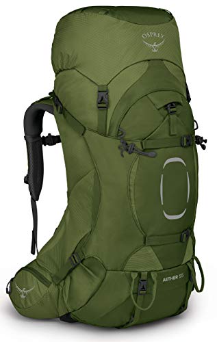 Osprey Aether 55L Men's Backpacking Backpack, Garlic Mustard Green, S/M