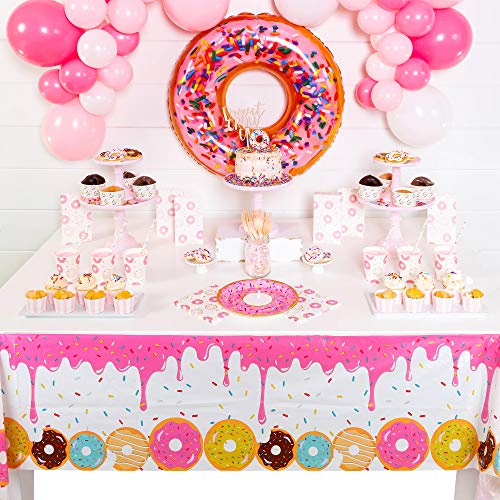 GGDE 1 Pcs Donut Dessert Theme Party Plastic Table Cover Birthday Party Decorations
