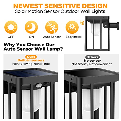 Outdoor Wall Light Fixtures, Solar Motion Porch Lights IP65 Waterproof 3 Lighting Modes for Patio Front Door Entryway, 2 Pack