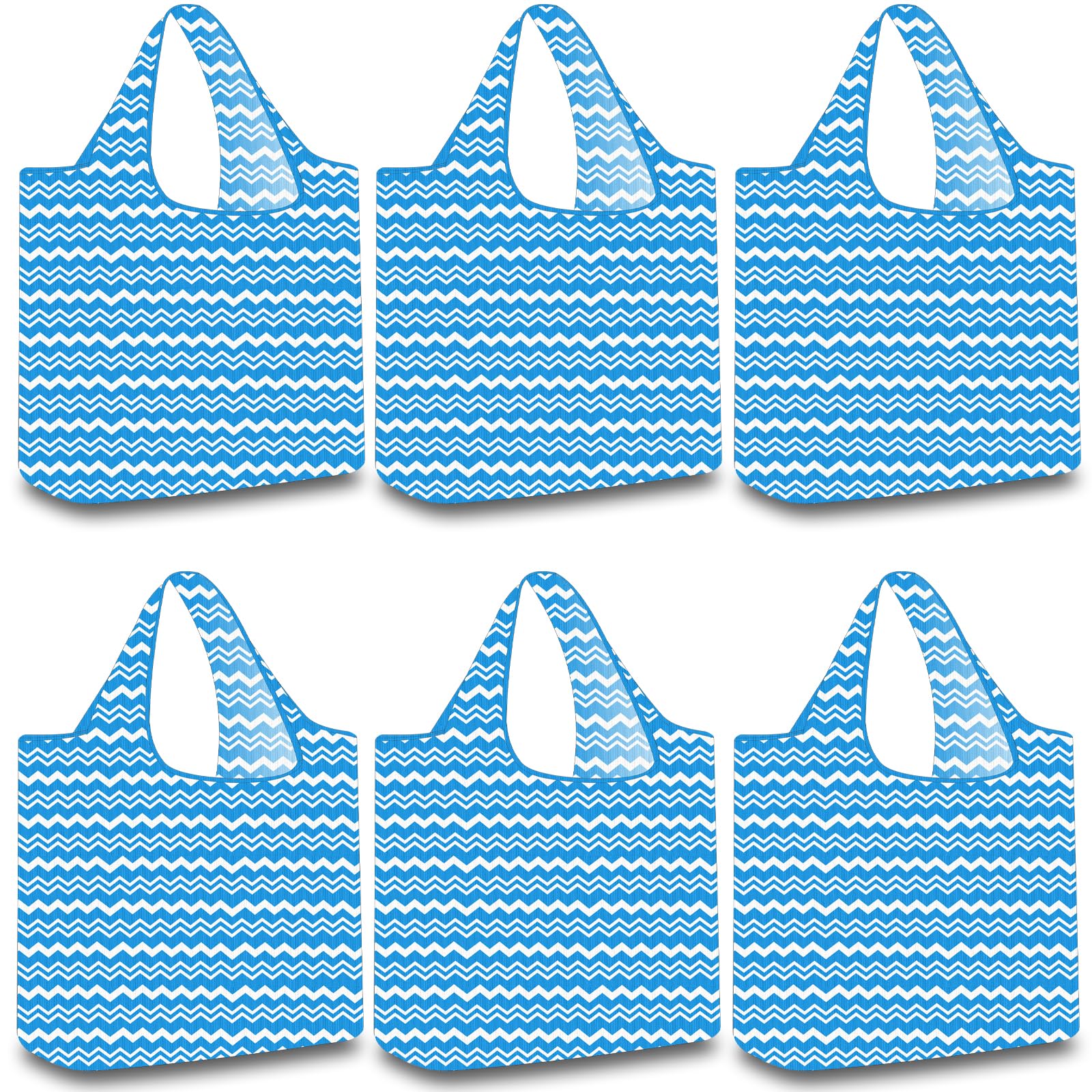 Vuudh 6 Packs Reusable Grocery Bags - Machine Washable Grocery Tote with Pouch, Foldable Shopping Tote Bag Nylon (Blue Waves)