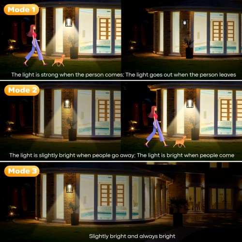 Outdoor Wall Light Fixtures, Solar Motion Porch Lights IP65 Waterproof 3 Lighting Modes for Patio Front Door Entryway, 2 Pack