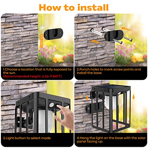 Outdoor Wall Light Fixtures, Solar Motion Porch Lights IP65 Waterproof 3 Lighting Modes for Patio Front Door Entryway, 2 Pack