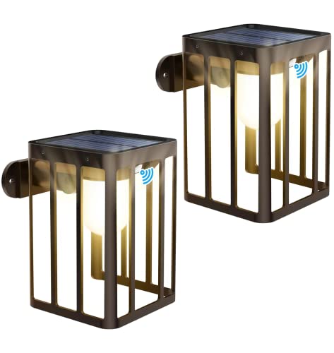 Outdoor Wall Light Fixtures, Solar Motion Porch Lights IP65 Waterproof 3 Lighting Modes for Patio Front Door Entryway, 2 Pack