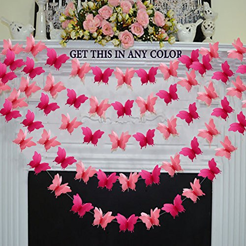 ADLKGG Butterfly Hanging Garland Party Decoration 4 Pack, 3D Paper Butterfly Bunting Banner for Wedding Baby Shower Birthday Home Decor, Pink