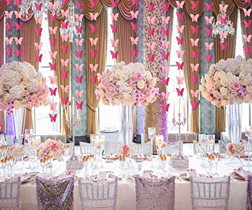 ADLKGG Butterfly Hanging Garland Party Decoration 4 Pack, 3D Paper Butterfly Bunting Banner for Wedding Baby Shower Birthday Home Decor, Pink