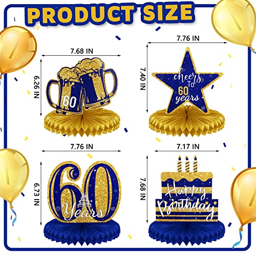8 Pieces Gold and Blue 60th Birthday Table Centerpieces, 60th Birthday Honeycomb Table Centerpieces, 60th Birthday Table Decorations Birthday Party Supplies for 60th Table Birthday Decorations