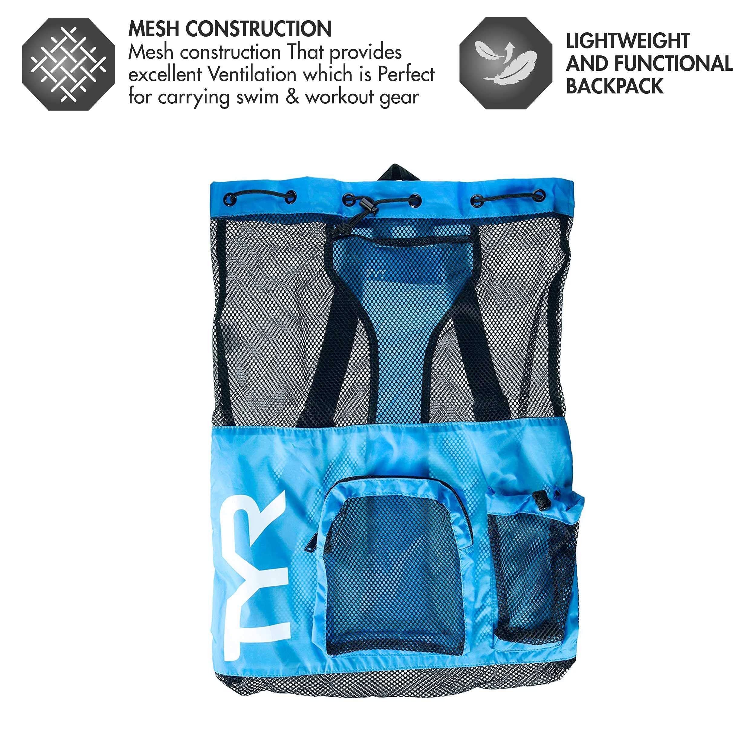TYR Big Mesh Mummy Backpack for Swim, Gym and Workout Gear, Black, 40-Liter Capacity