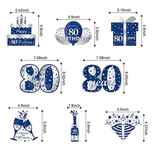 Blue Silver 80th Birthday Hanging Swirls Decorations for Men, 16Pcs Happy 80 Year Old Birthday Foil Swirl Party Supplies, Eighty Birthday Ceiling Hanging Sign Decor