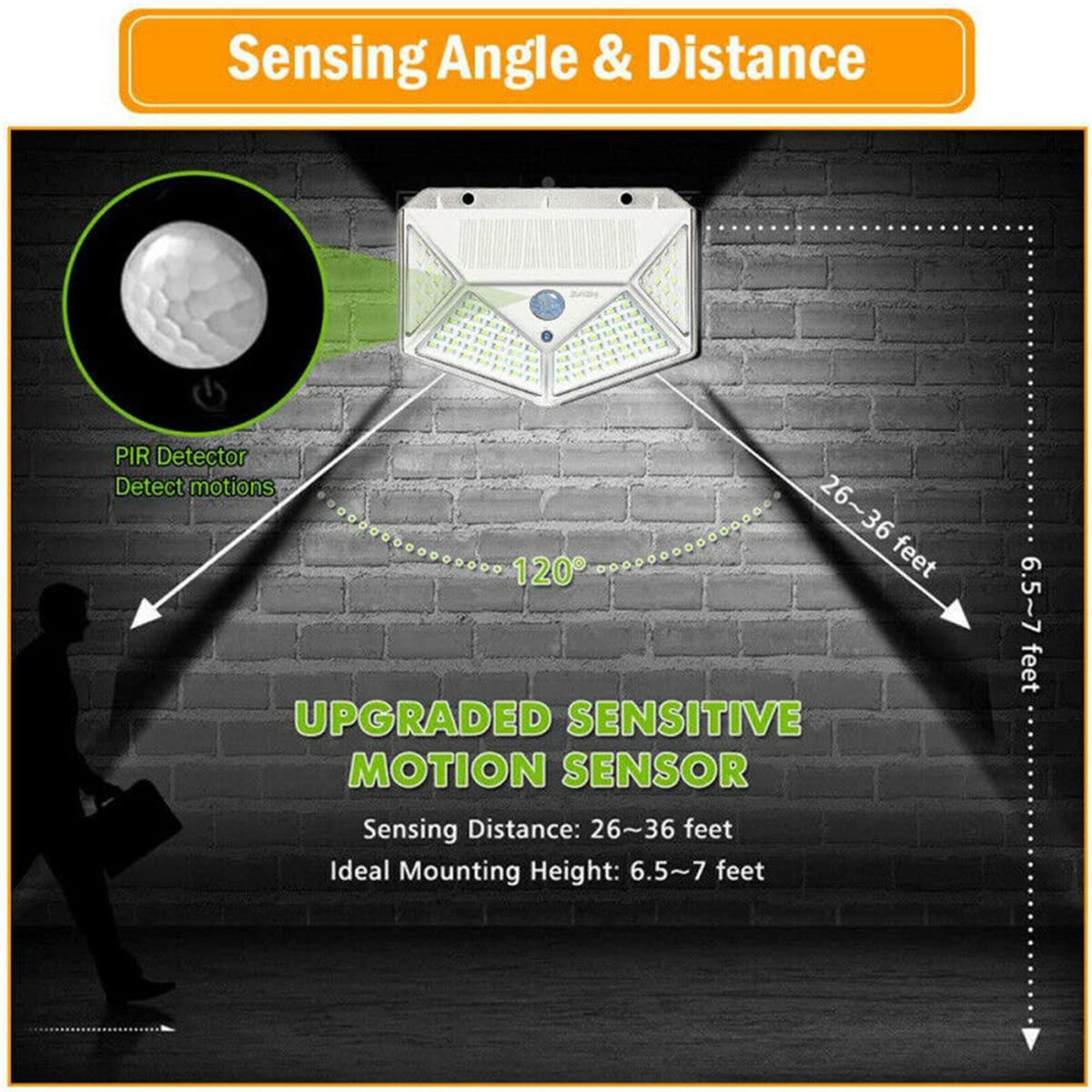 100LED Solar Power Wall Light PIR Motion Sensor Outdoor Street Lamps IP65 Waterproof Garen Lamp Solar Light Outdoors Lamps(4 Pack)