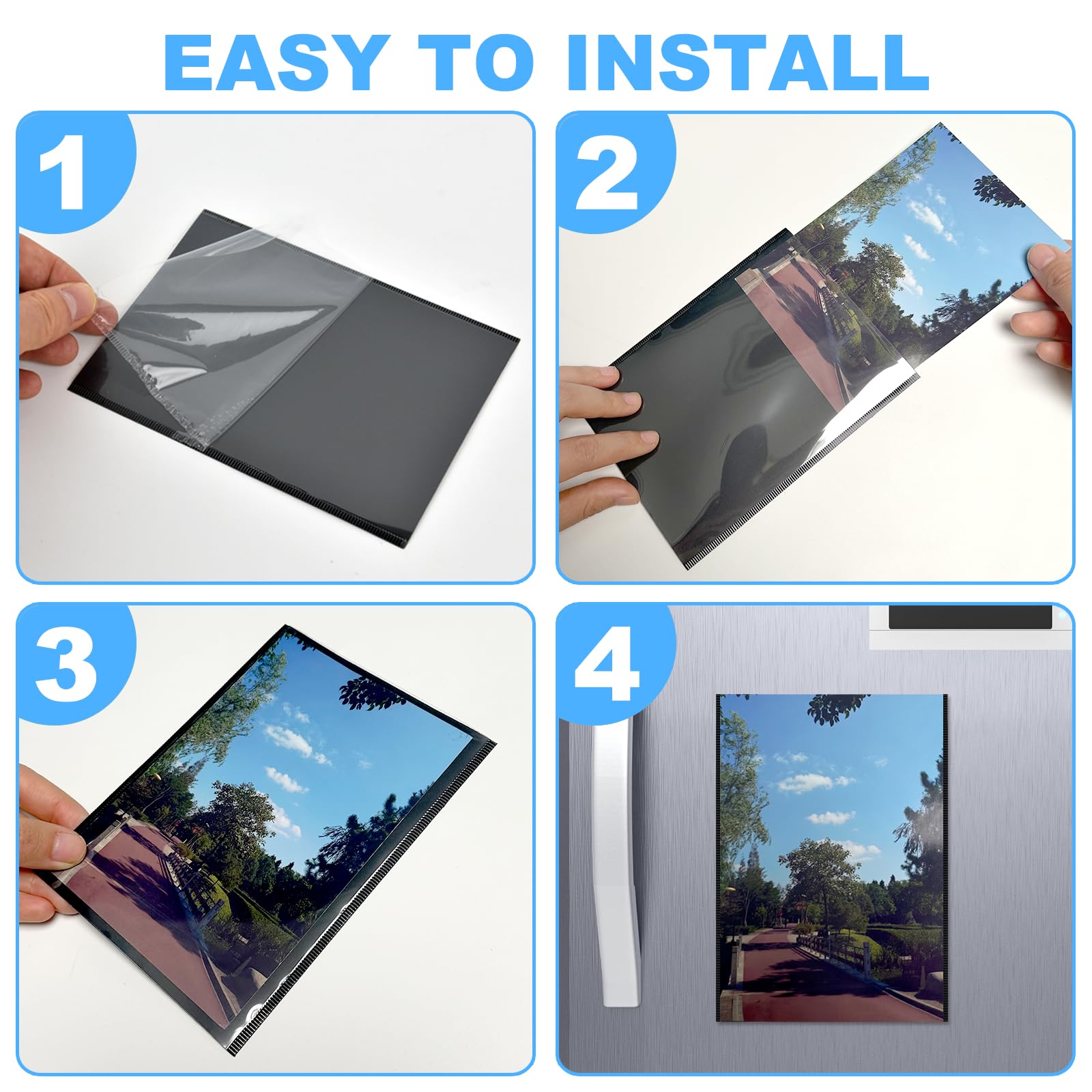 Mositear 10 Pack 4"x6" Premium Super Slim Magnetic Picture Pockets Frames with Black Holds 4 x 6 inches Photo for Refrigerator | NEW VERSION | EASE of INSERTING