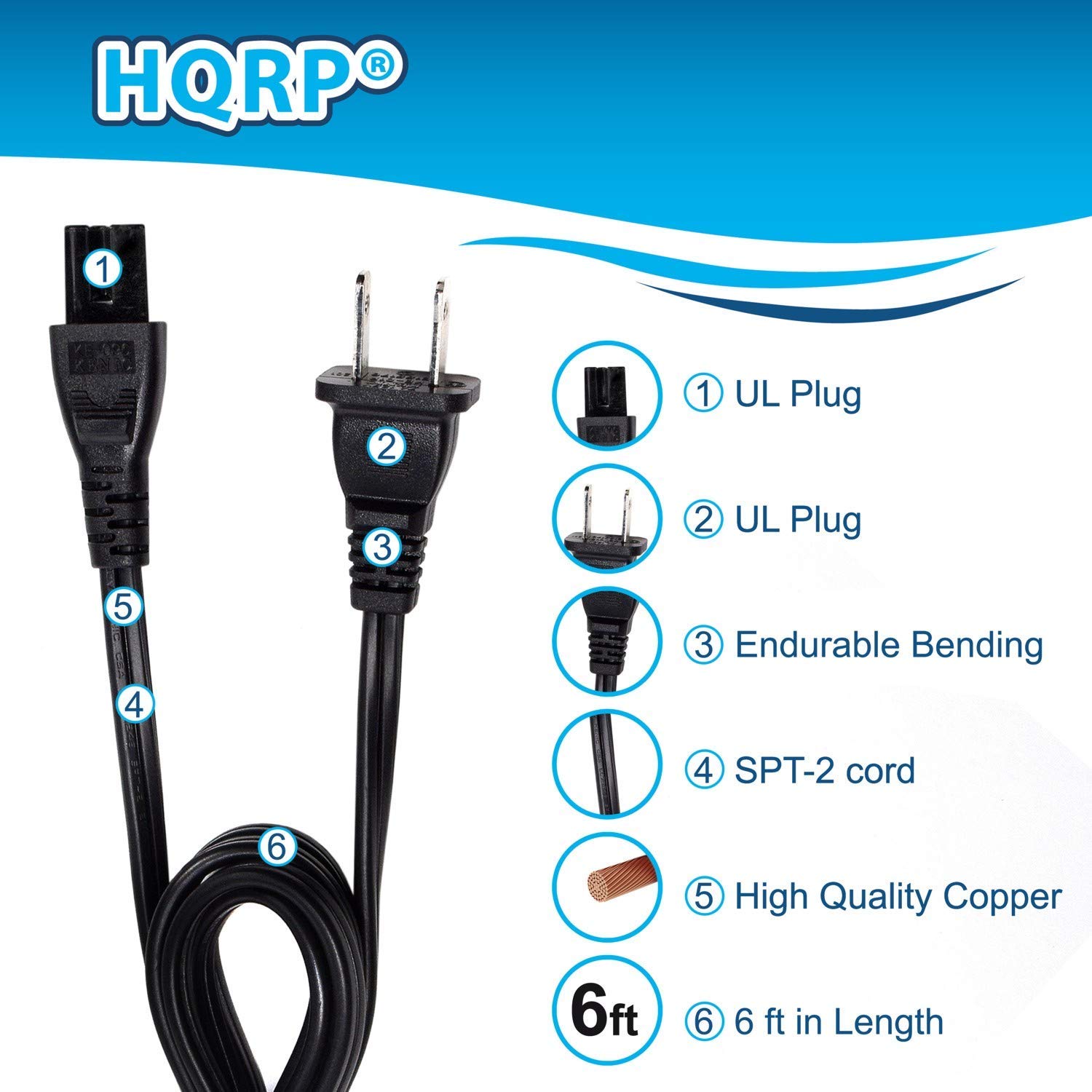 HQRP AC Power Cord Compatible with Bose Acoustimass Series 15 16 II Home Entertainment Speaker System Mains Cable, Black