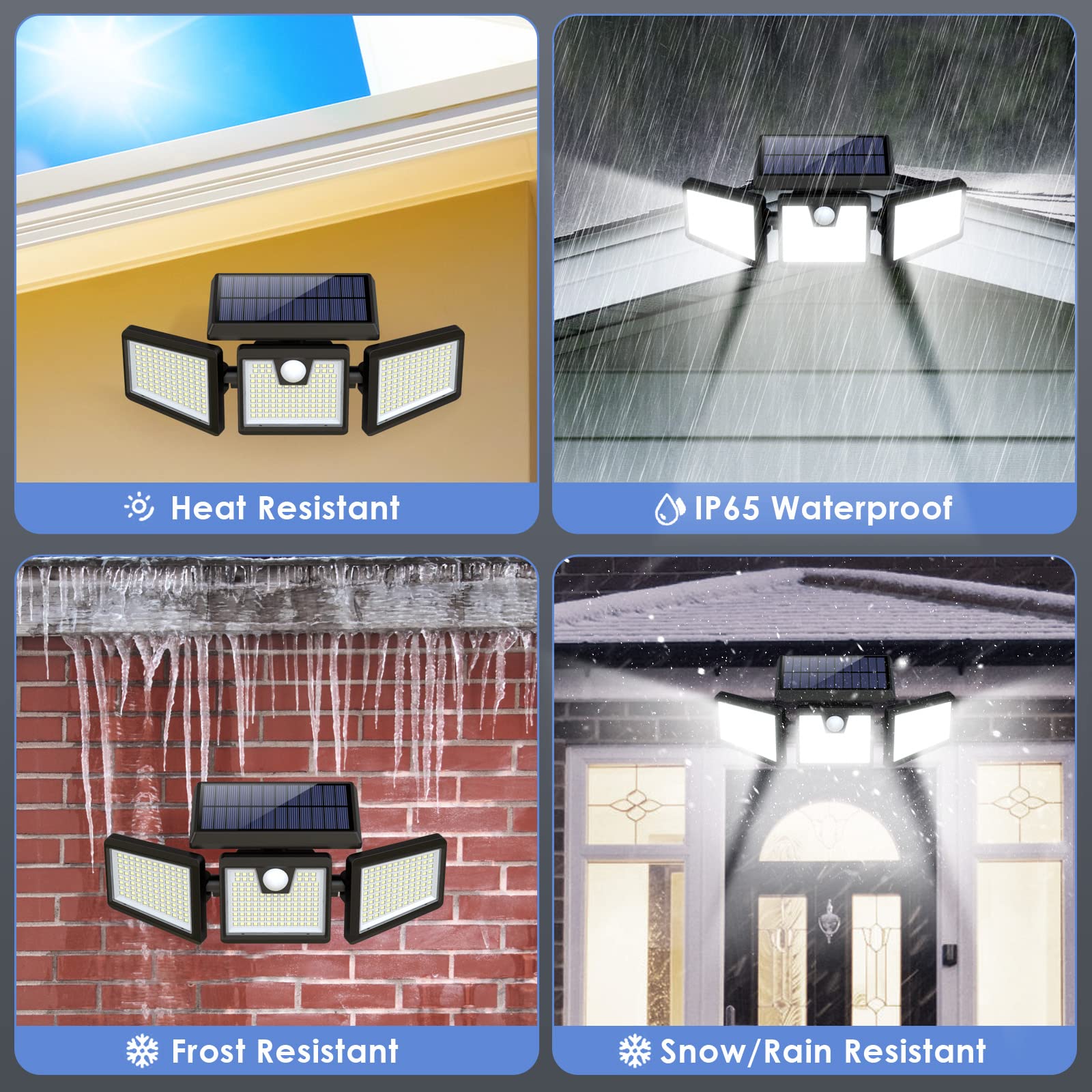 [1-Pack] Solar Outdoor Lights,Super Brightness 341 LED 3500LM Solar Motion Sensor Lights,270° Wide Angle,3 Head Security Lights with PIR,IP65 Waterproof Solar Flood Wall Lights for Garden Patio Yard