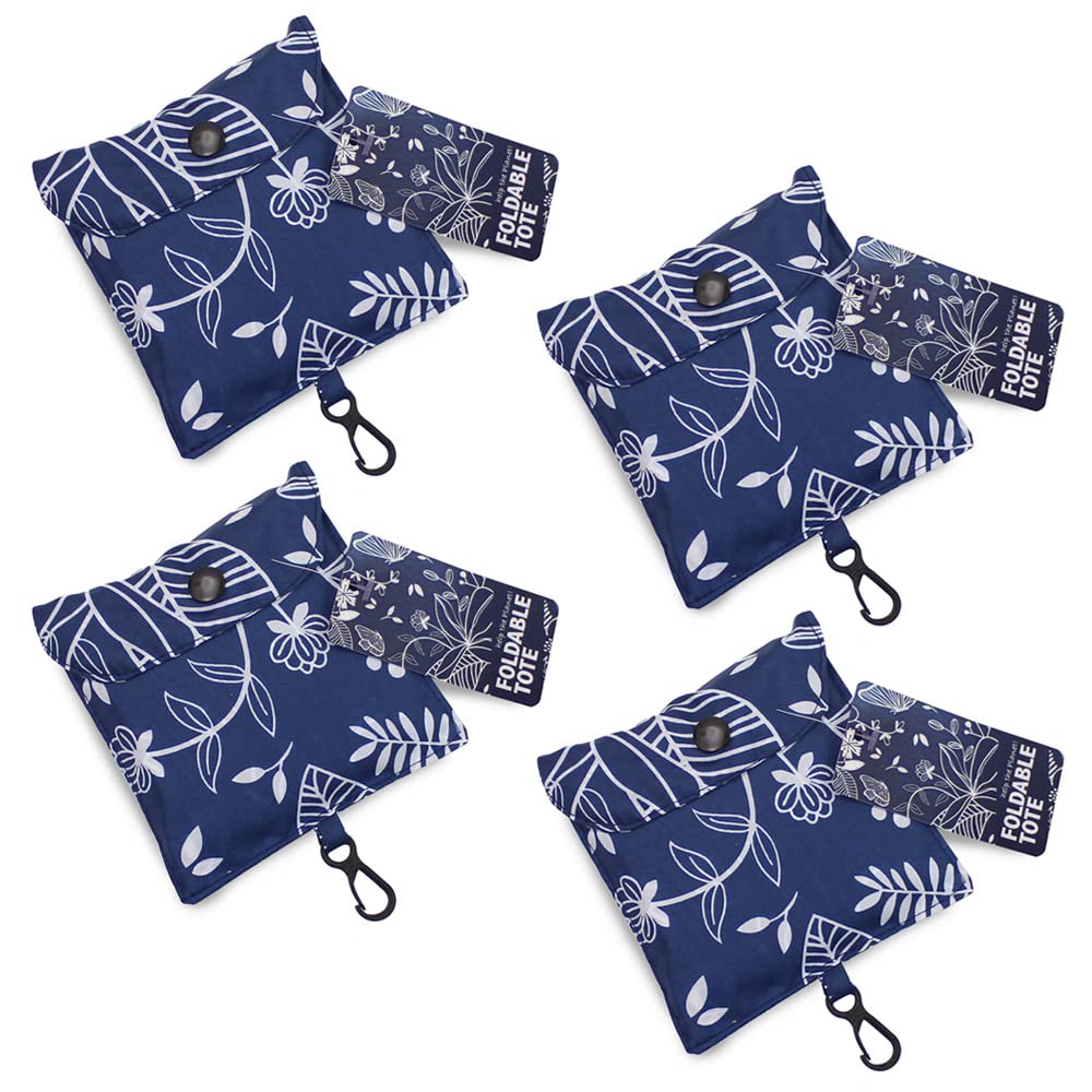 Reuseable Shopping Bags 4 Pack Grocery Foldable Tote Bag Groceries Folding Bag For Life Shopper Tote Bags Bulk, Blue Lilac, Medium