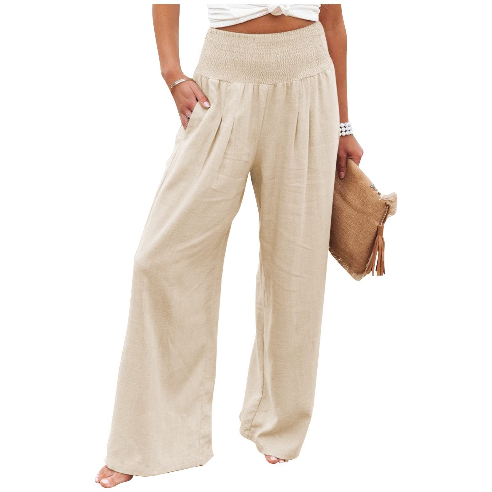 Women's Wide Leg Long Lounge Pants High Waist Drawstring Loose Light Weight Fit Casual Trousers Comfy Pants 01 Khaki