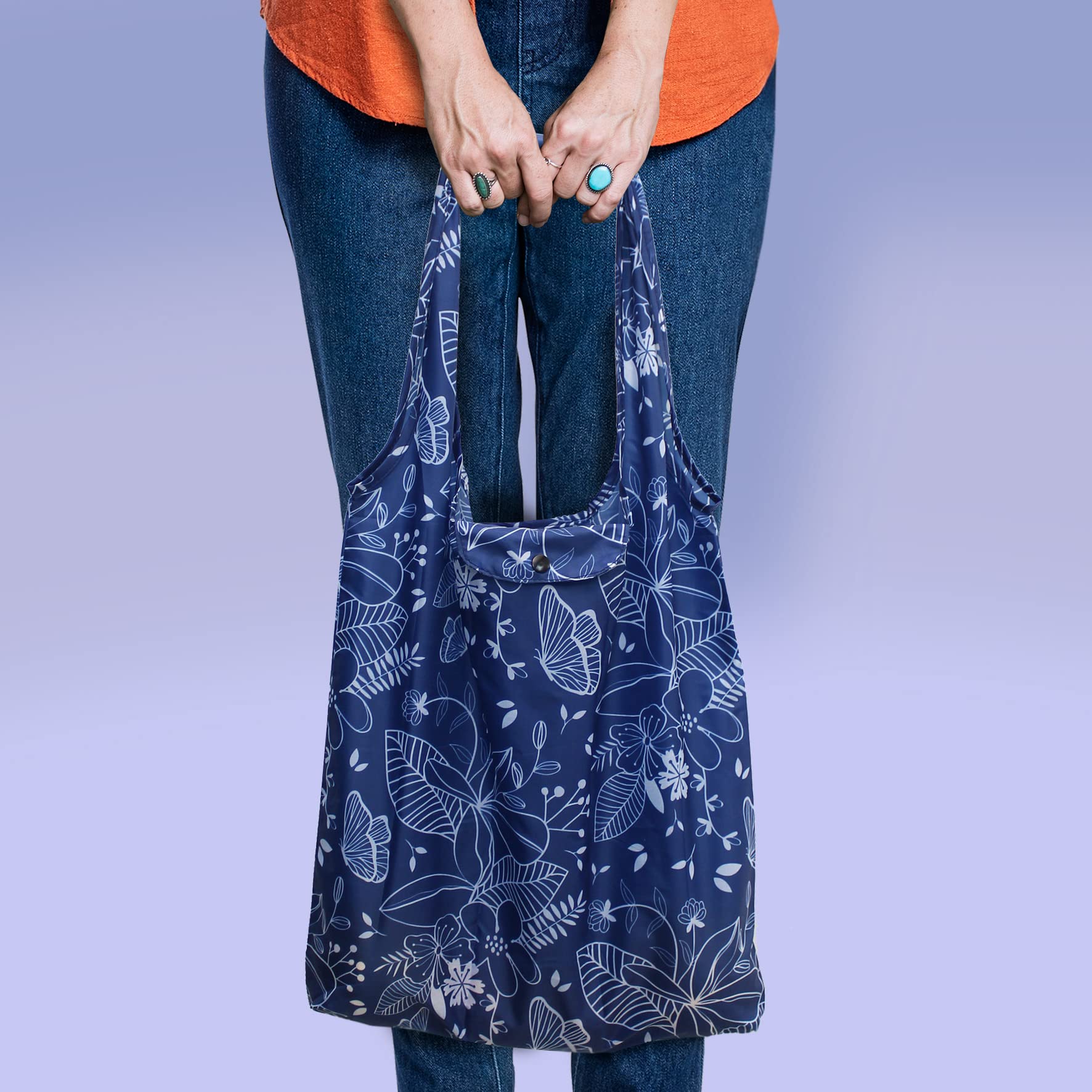 Reuseable Shopping Bags 4 Pack Grocery Foldable Tote Bag Groceries Folding Bag For Life Shopper Tote Bags Bulk, Blue Lilac, Medium