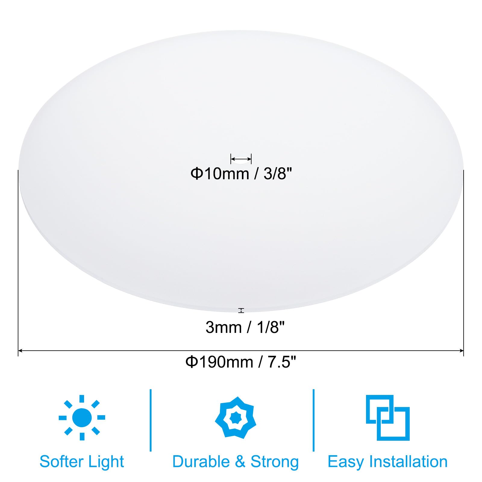 PATIKIL Lampshade Diffuser, 7.5" Diameter with 3/8" Center Hole Round Diffuser for Drum Lampshades Pendants Light Fits 8-8.5" Openings, Frosted White