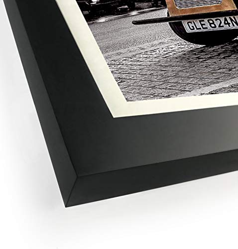 Art Emotion 20x24 Black Solid Wood Handmade Finishing seamless surface Picture Frame | Real Tempered Glass | Matted to 16x20 | Fits 20x24 Poster or 16x20 Photo | Wall Mounting Hardware Included