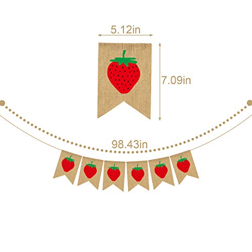Rainlemon Jute Burlap Strawberry Banner Baby Girl Berry Theme Birthday Party Decoration Supply