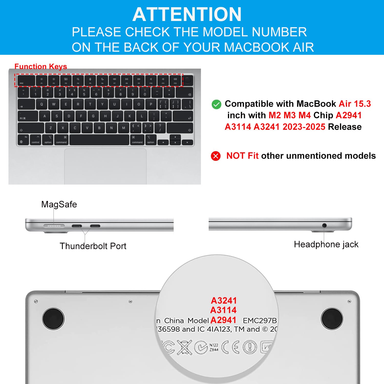 CaseBuy MacBook Air 15 inch Trackpad Protector Cover for 2025 2024 2023 MacBook Air 15.3" M4 M3 M2 Chip A3241 A2941 A3114 with Touch ID Clear Anti-Scratch Touch Pad Protector Skin -2PCS