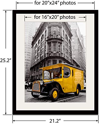 Art Emotion 20x24 Black Solid Wood Handmade Finishing seamless surface Picture Frame | Real Tempered Glass | Matted to 16x20 | Fits 20x24 Poster or 16x20 Photo | Wall Mounting Hardware Included
