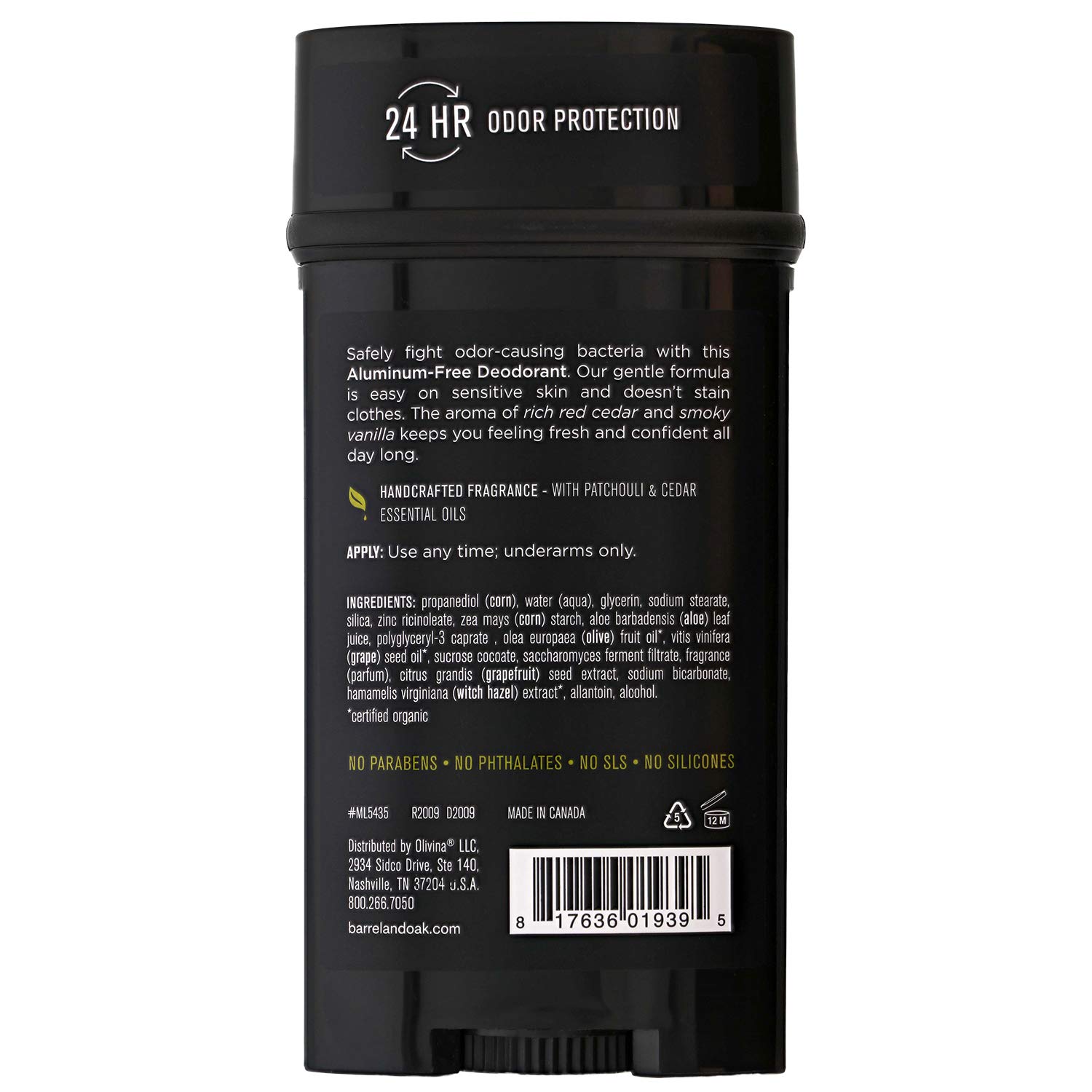 Barrel and Oak - Aluminum-Free Deodorant, Deodorant for Men, Essential Oil-Based Scent, 24-Hour Odor Protection, Cedarwood & Bourbon Aroma, Gentle on Sensitive Skin (Bourbon Cedar, 2.7 oz, 2-Pack)