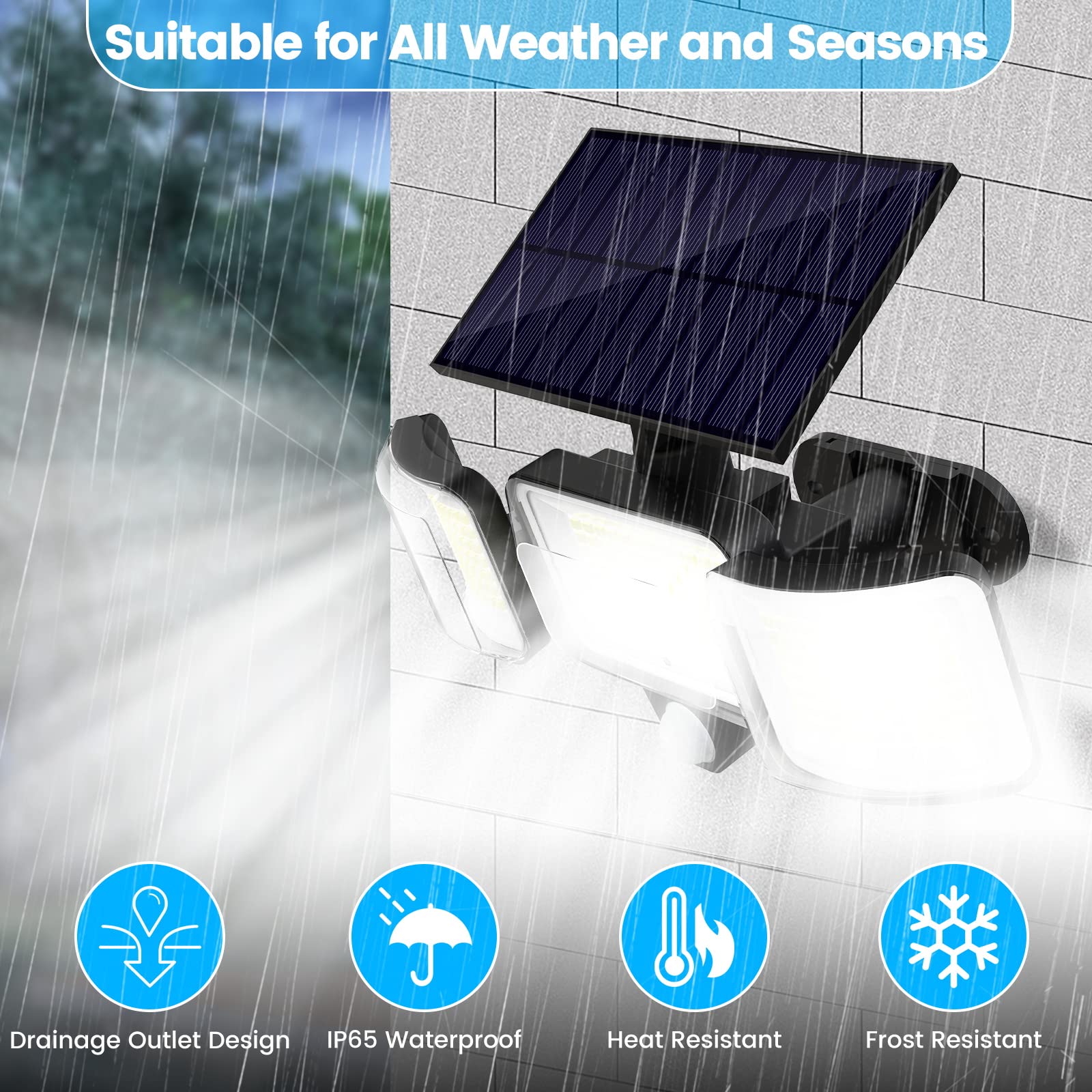 Adiding Solar Lights for Outside, 3500Lm 6500k Solar Flood Lights Outdoor, 224 LED*3 Security Motion Sensor Outdoor Lights for Dusk to Dawn Led Outdoor Lighting