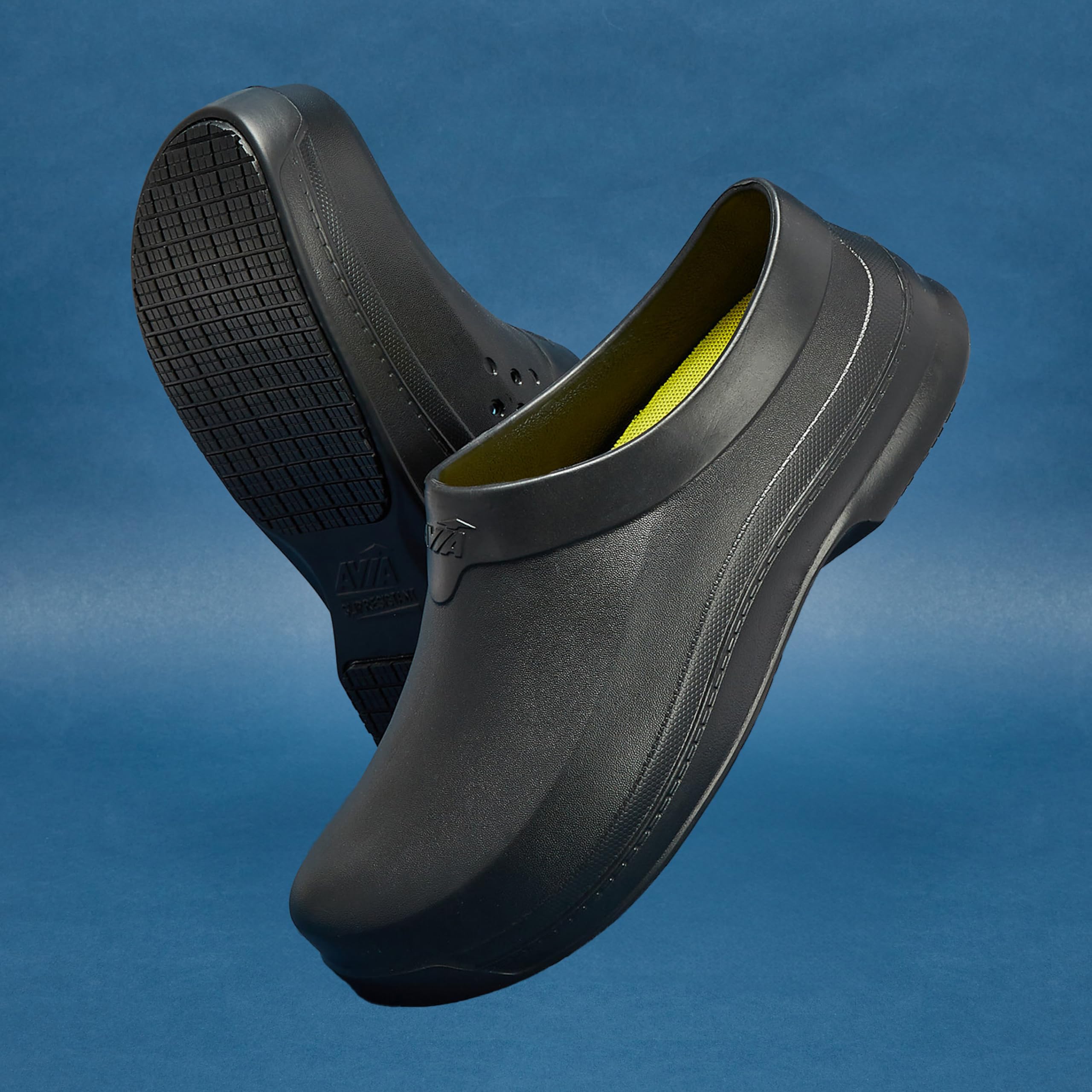 Avia Flame Men's Clogs, Slip Resistant Shoes for Men Food Service, Non Slip Restaurant and Chef Shoes Men Slip Resistant for Kitchen Work or Nursing - Black, 10 Medium