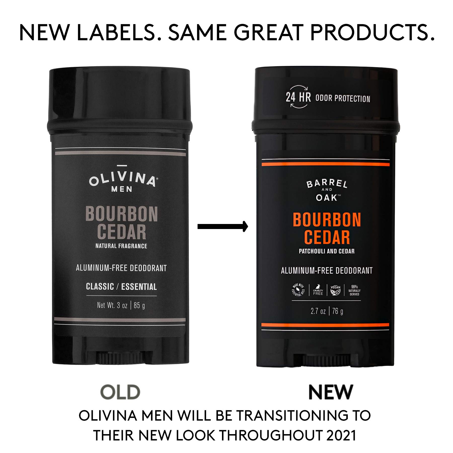 Barrel and Oak - Aluminum-Free Deodorant, Deodorant for Men, Essential Oil-Based Scent, 24-Hour Odor Protection, Cedarwood & Bourbon Aroma, Gentle on Sensitive Skin (Bourbon Cedar, 2.7 oz, 2-Pack)