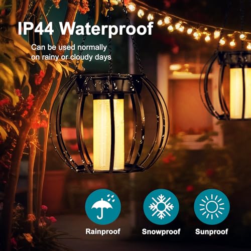 Solar Lantern Outdoor, Outdoor Lights with Crystal Shining Effect, Hanging Solar Lights Waterproof Powered Outdoor Lights Metal Decorative Lighting with Hook (Warm 1Pack-Black)
