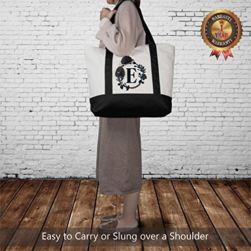 TOPDesign Embroidery Initial Canvas Tote Bag, Personalized Present Bag, Suitable for Wedding, Birthday, Beach, Holiday, is a Great Gift for Women, Mom, Teachers, Friends, Bridesmaids (Letter E)