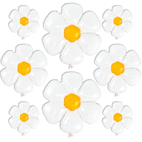 PartyWoo Daisy Balloons, 8 pcs Foil Flower Balloon Different Sizes Pack, Balloons for Daisy Balloon Garland as Party Decorations, Birthday Decorations, Wedding Decorations, Baby Shower Decorations