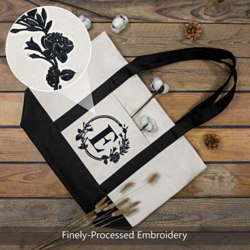 TOPDesign Embroidery Initial Canvas Tote Bag, Personalized Present Bag, Suitable for Wedding, Birthday, Beach, Holiday, is a Great Gift for Women, Mom, Teachers, Friends, Bridesmaids (Letter E)
